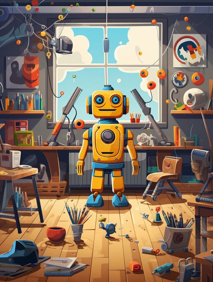 Robotics Workshop for Kids, Flat Design, Top View, STEM Education Theme ...