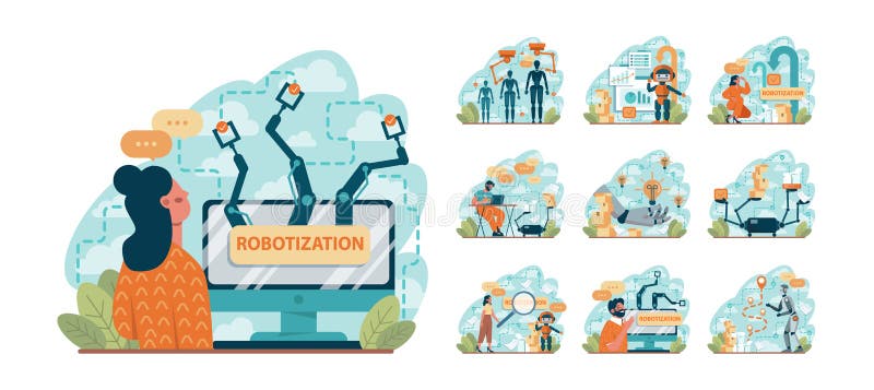 Robotization Concept Set. Artificial Intelligence As a Part of Human ...
