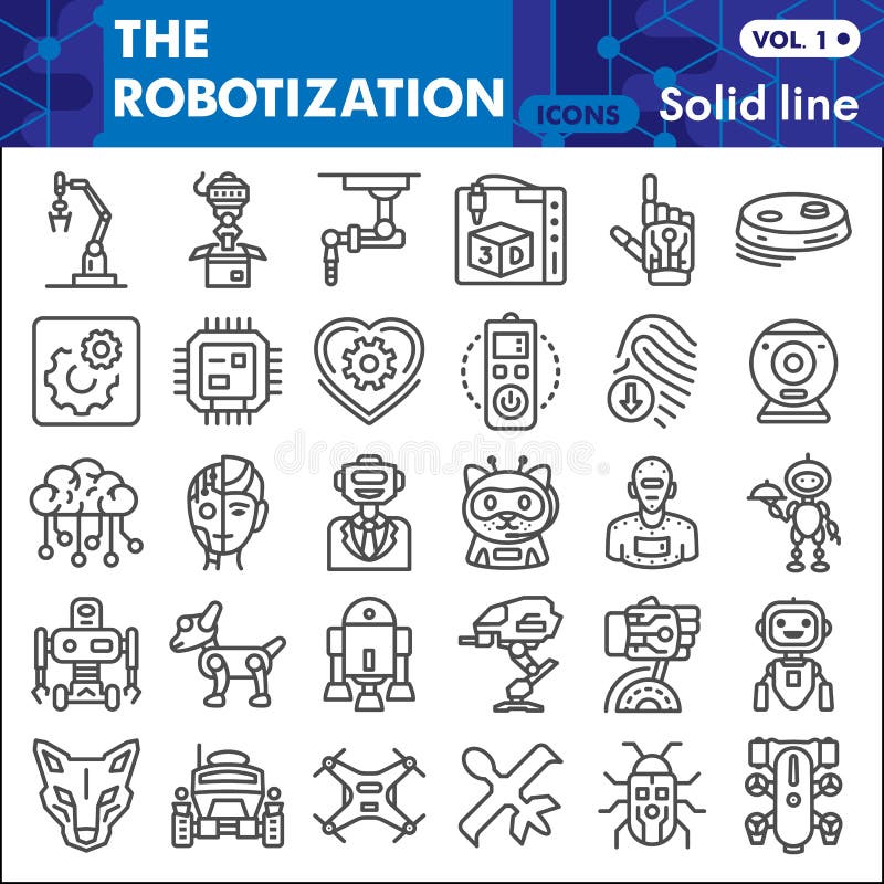 Robotization Line Icon Set, Robot Symbols Collection or Sketches ...