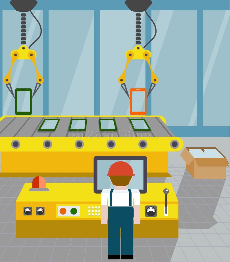 Factory Robotized Production Line Cartoon Vector Stock Vector ...