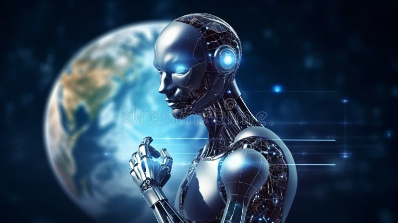 Robot Ai Artificial Intelligence with Earth,world Technology Security System and Business ...