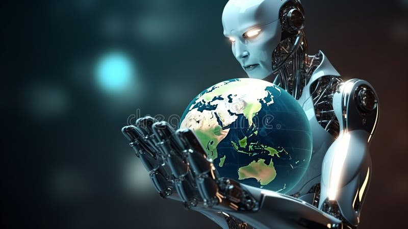Robot Ai Artificial Intelligence with Earth,world Technology Security System and Business ...