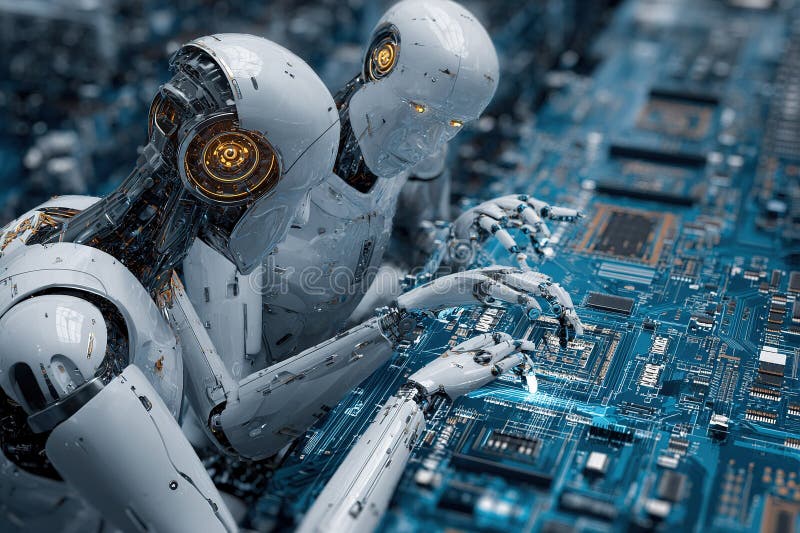 Robots and AI Circuit Background Stock Illustration - Illustration of ...