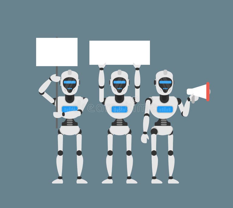 Robots Android Protest with Banner and Megaphone Stock Vector ...