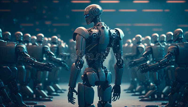 Robots Army Commander, Automation of Robotic Technical Processes. Stock Illustration ...