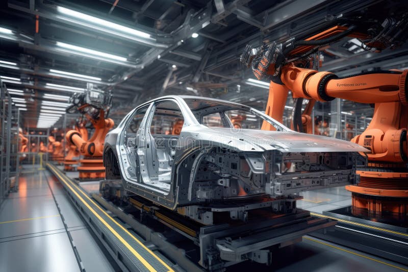 Robots Assembling a Car in a Modern Automotive Factory Stock Photo ...