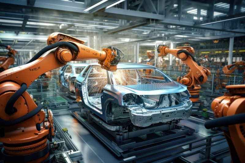 Robots Assembling a Car in a Modern Automotive Factory Stock Image ...