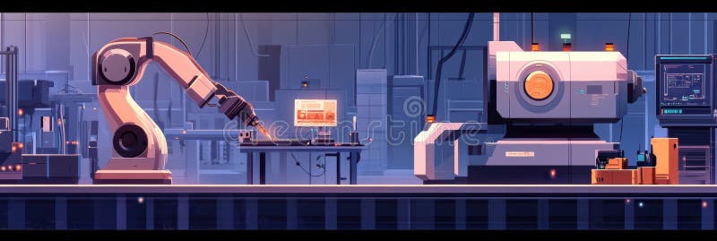 Robots Automate Production Process In Advanced Factory Setting Controlled By Artificial