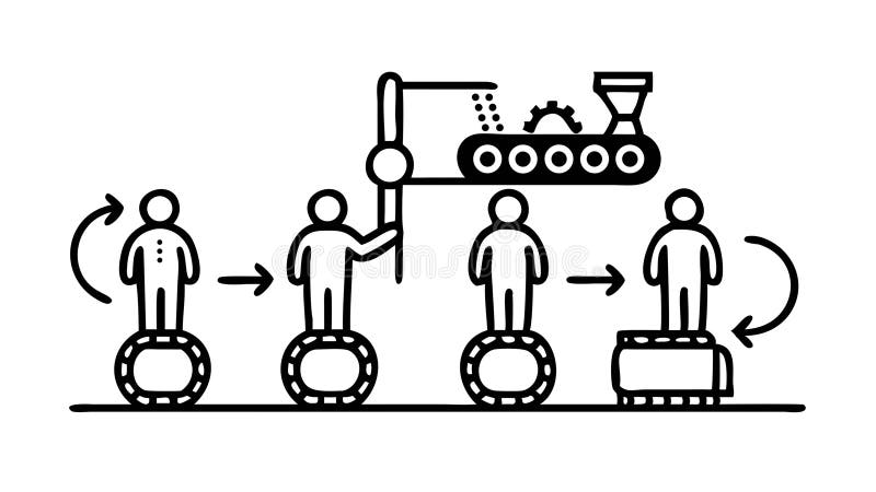Robots on Automated Assembly Line Conveyor Belt Vector, Vector Design ...