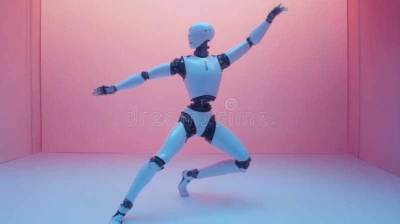 Robots Ballet Graceful Android in a DanceLike Pose Against a Soft Pink ...