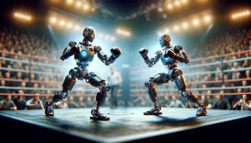 Robots Boxing in an Arena stock illustration. Illustration of ...