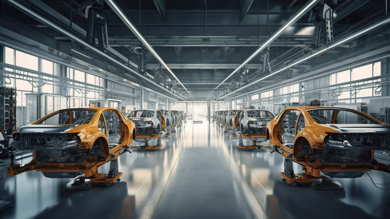 Robots on Car Assembly Line in a Thriving Factory. Generative AI Stock ...