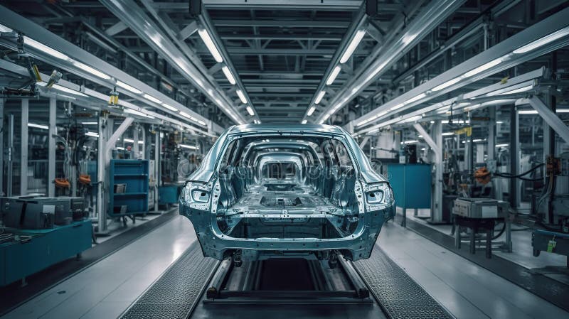 Robots on Car Assembly Line in a Thriving Factory. Generative AI Stock ...