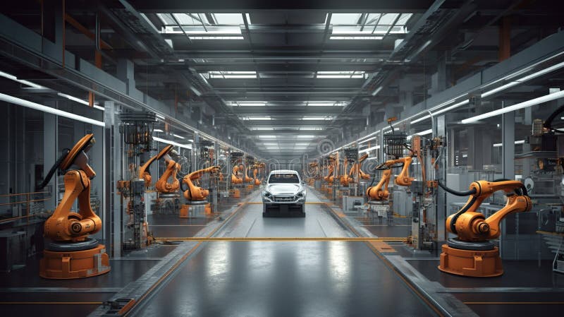 Robots on Car Assembly Line in a Thriving Factory. Generative AI Stock ... Robots on Car Assembly Line in a Thriving Factory. Generative AI Stock ...