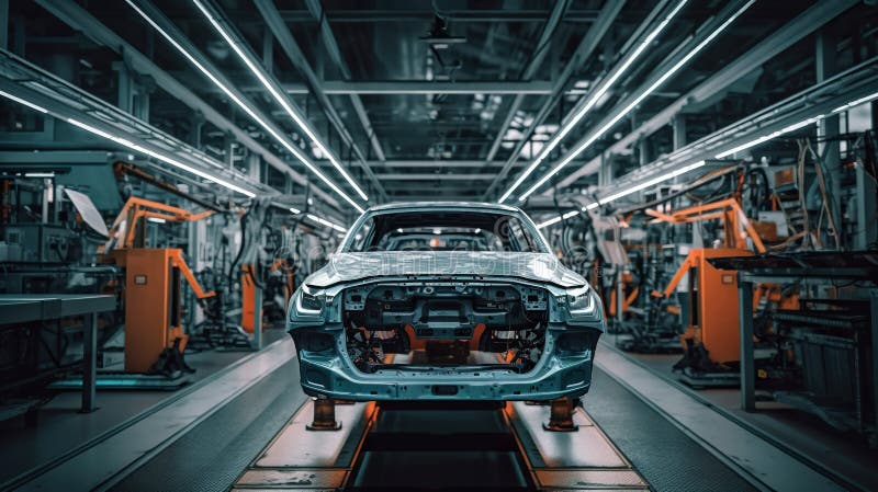Robots on Car Assembly Line in a Thriving Factory. Generative AI Stock ...