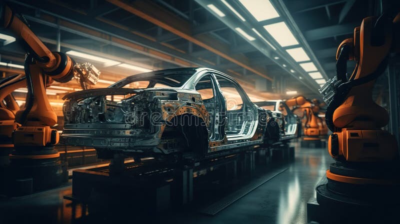 Robots on Car Assembly Line in a Thriving Factory. Generative AI Stock ...