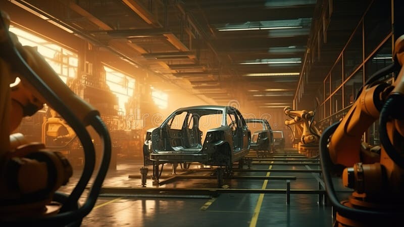 Robots on Car Assembly Line in a Thriving Factory. Generative AI Stock ...