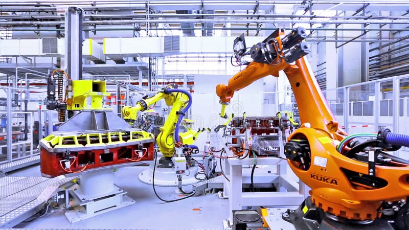 Robots in a car factory stock video. Video of automate - 57134075