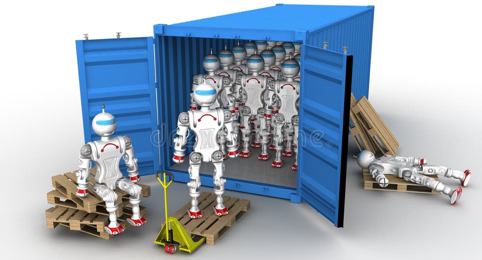 Robots in the Cargo Container Stock Illustration - Illustration of ...