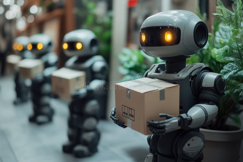 Robots Carrying Boxes in a Modern Indoor Setting during the Daytime ...