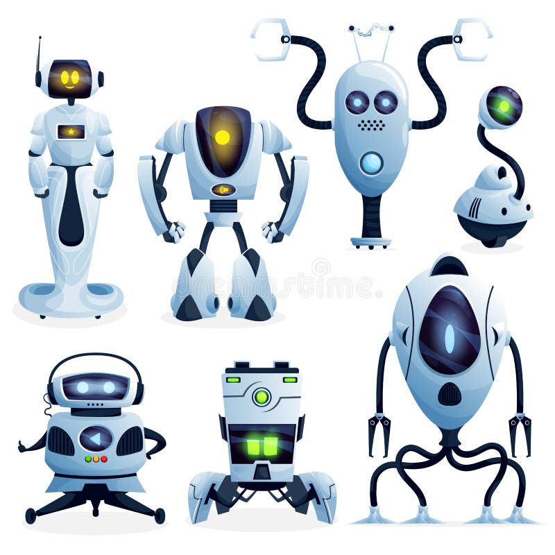 Robots Cartoon Characters and Android Bots Stock Vector - Illustration ...