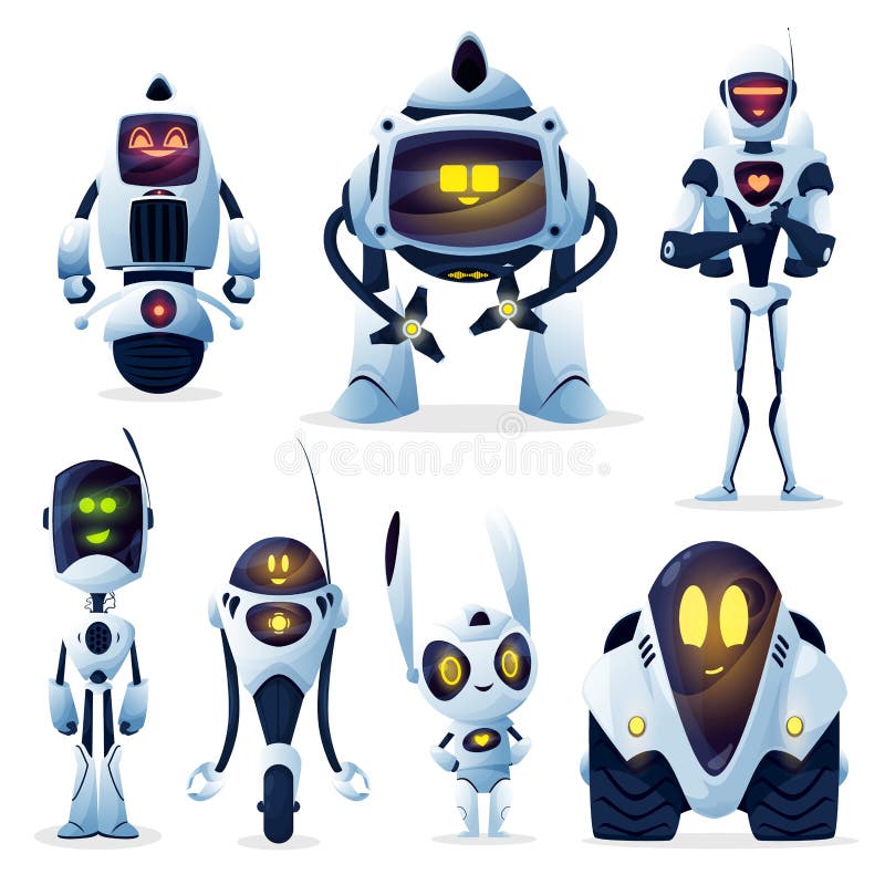 Robots Cartoon Characters, Android and Cyborgs Stock Vector ...
