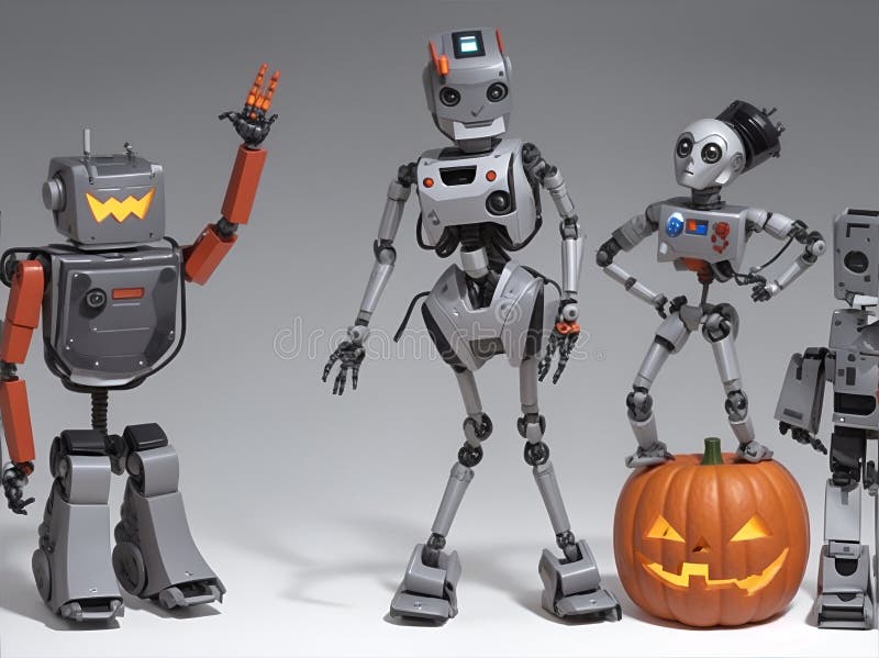 Robots Celebrating Halloween Stock Illustration - Illustration of ...