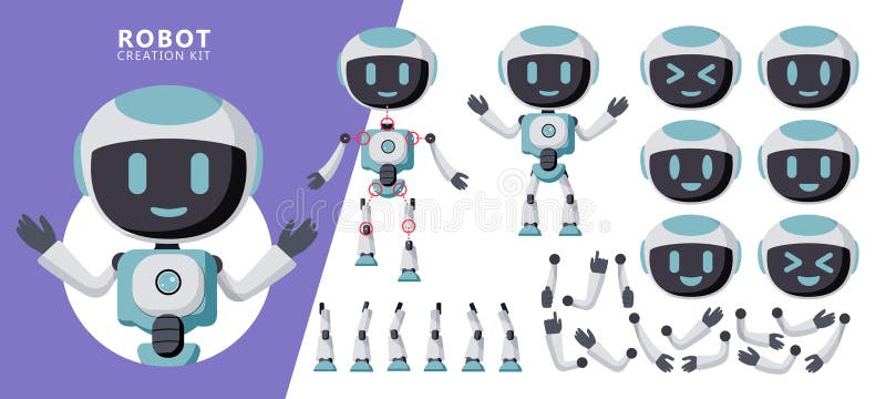 Robots Character Creation Kit Vector Set. Robot Editable Characters ...