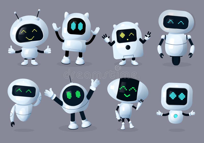 Robots Character Vector Set Design Robotic Characters Isolated For Robot Cyborg Digital Ai