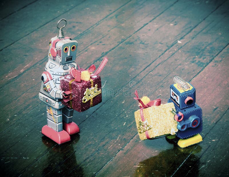 Robots at Christmas Giving Gifts Stock Image - Image of intelligence ...