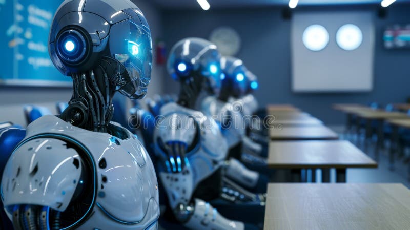 The Robots in Classroom Student Seats. AI Generated Stock Photo - Image ...