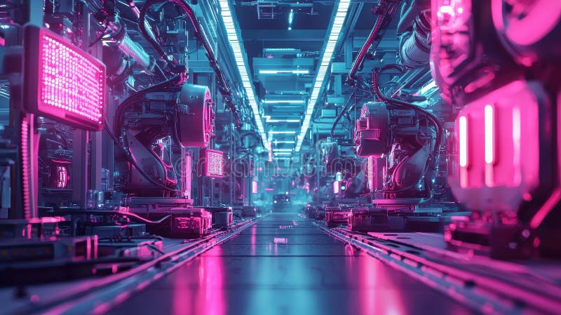 Robots Collaborating in a High-Tech Environment Stock Illustration ...