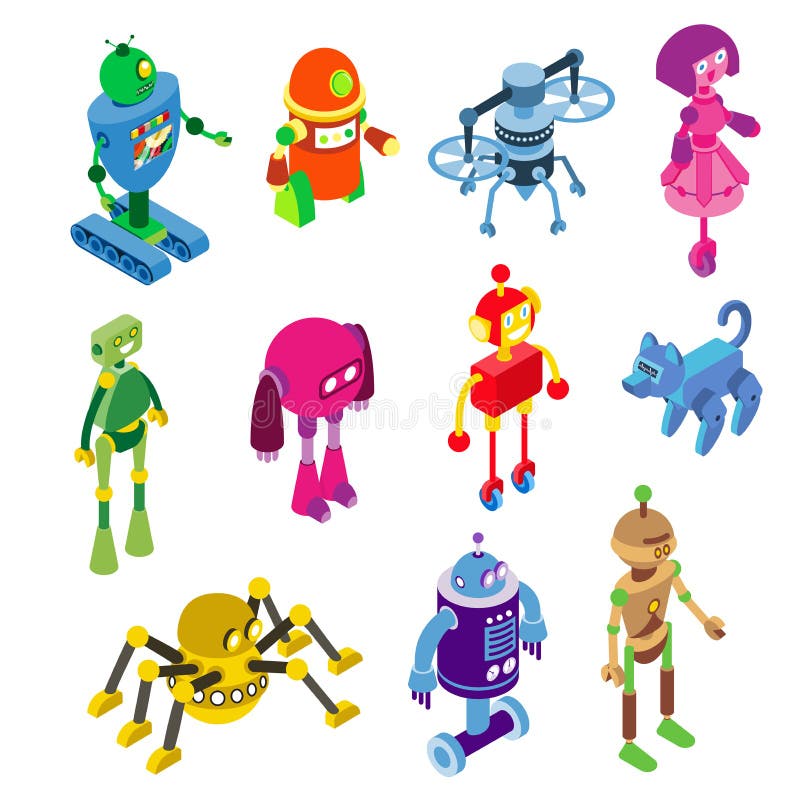 Robots Collection on Vector Robotic Characters Illustration Isolated on ...