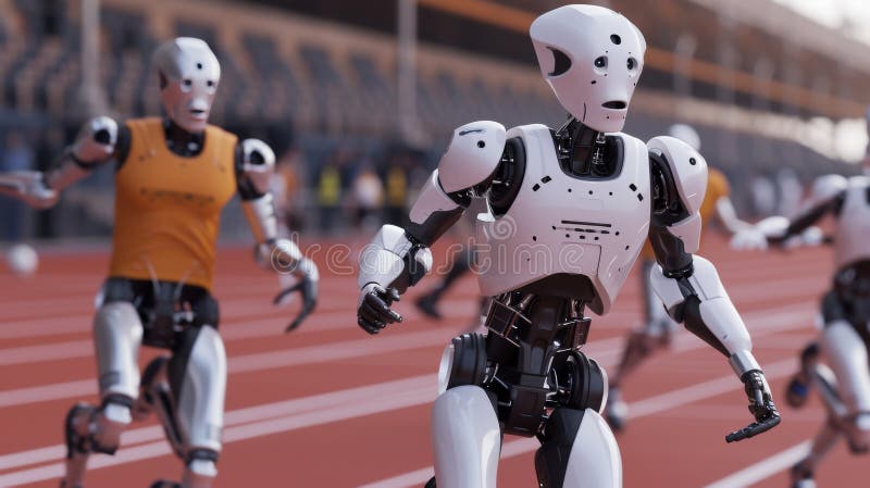 Robots Competing in Track and Field Event Stock Image - Image of racing ...