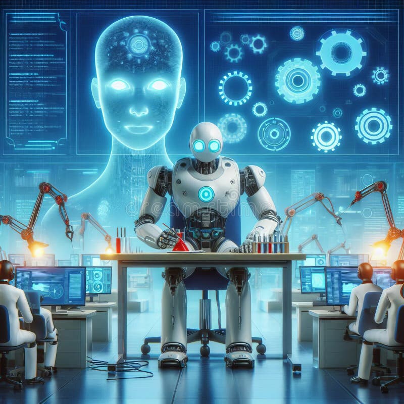 Robots Conduct Tests In Lab Environments Symbolizing Automated T Stock Illustration