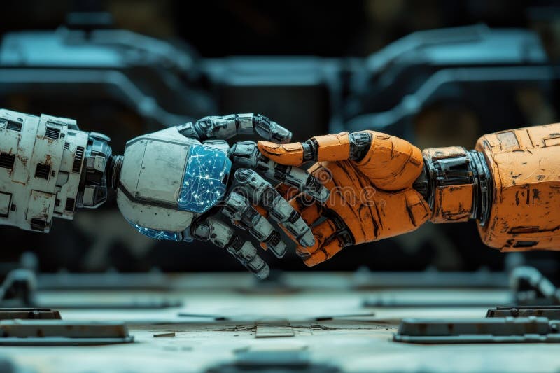 Robots Connecting through Touch with a Glimmering Blue Object in Hand ...