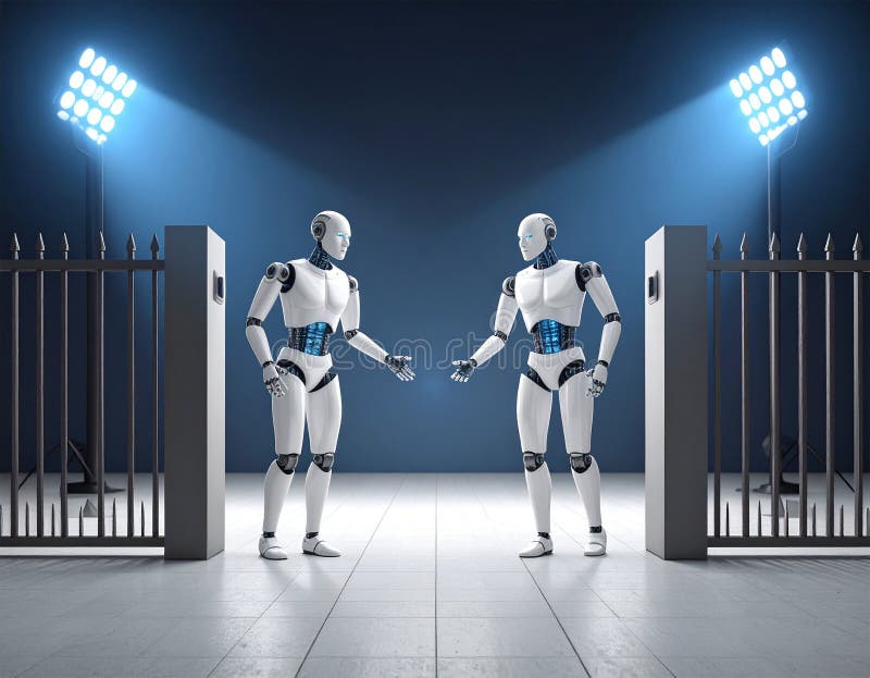 Robots in Conversation at Gate. Stock Photo - Image of cyber ...