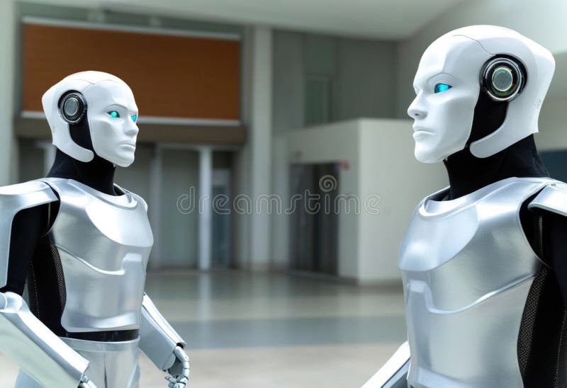 Robots Converse in a High Tech Stock Photo - Image of industry, vision ...