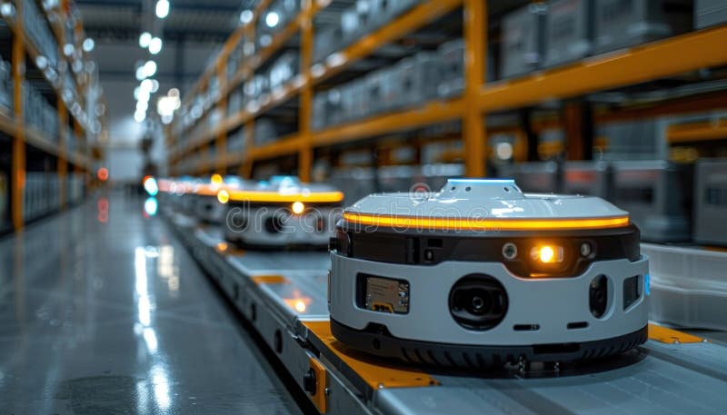 Robots on Conveyor Belt in Warehouse Moving Efficiently Stock Image ...