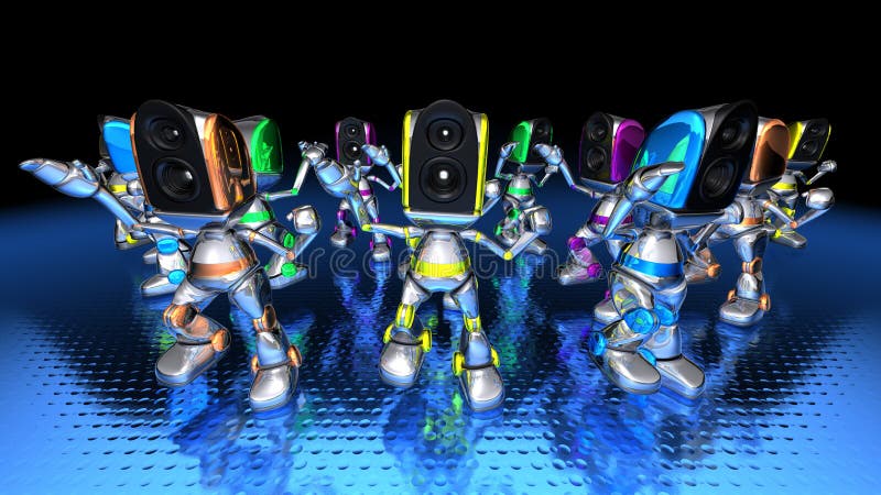 Robots dancing to techno stock illustration. Illustration of ...