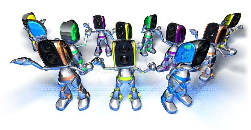 Robots dancing to techno stock illustration. Illustration of audio ...