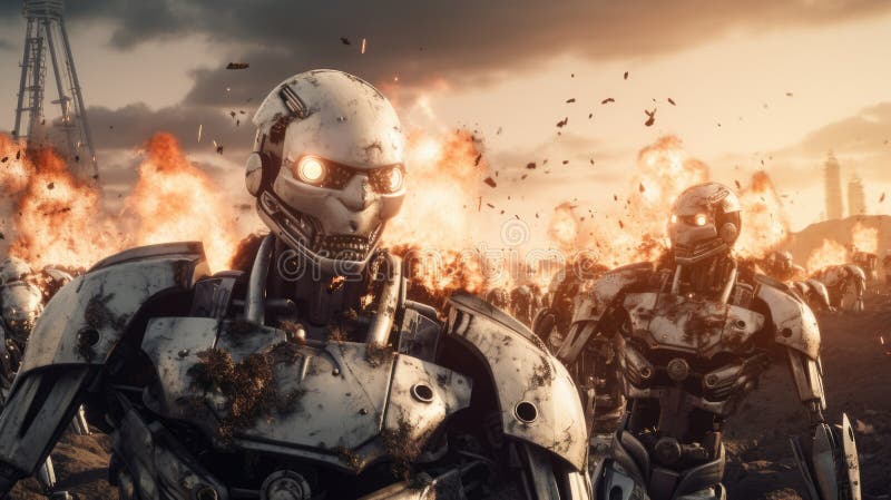 Robots Destroy the World Concept. World War. Destruction. Artificial ...