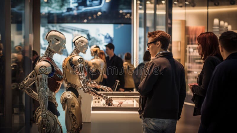 Robots on Display in a Modern Exhibition Attracting Curious Visitors ...