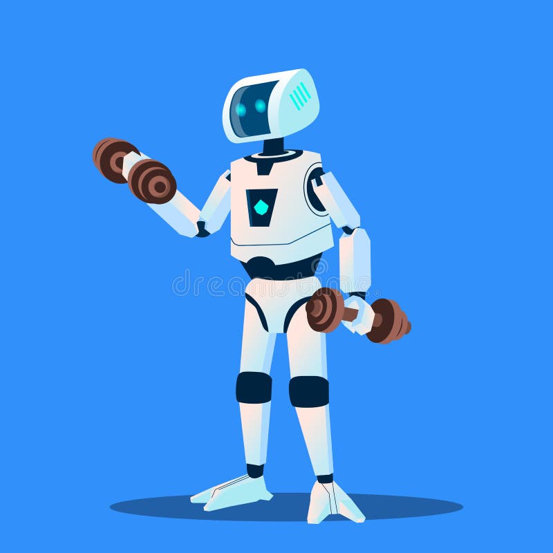 Robots Doing Sports in Gym Vector. Isolated Illustration Stock Vector ...