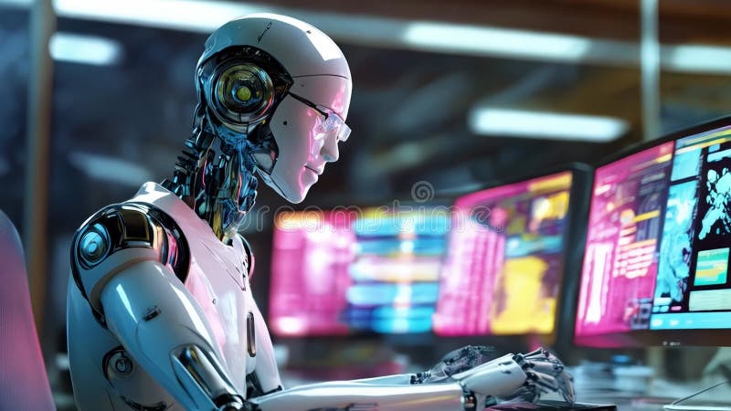 Robots Engage In Advanced Computing And Programming In A Modern Lab