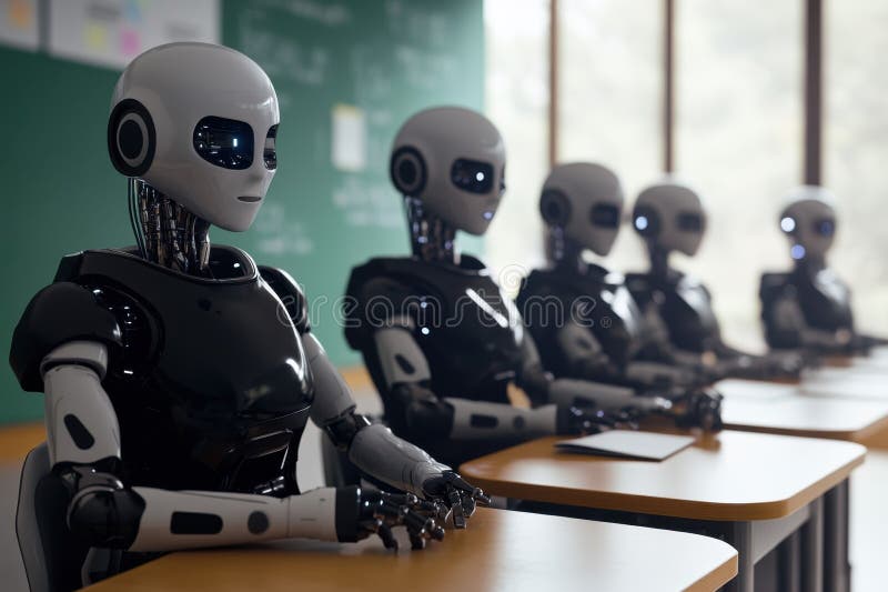 Robots Engaged in a Classroom Setting Discussing Artificial Intelligence Concepts Stock Image ...