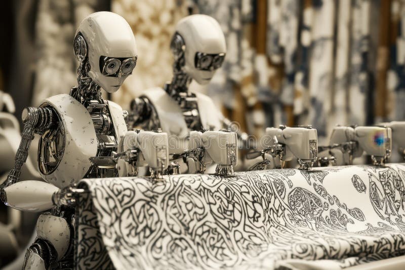 Robots Engaged in Sewing Intricate Patterns in a Modern Textile Factory ...