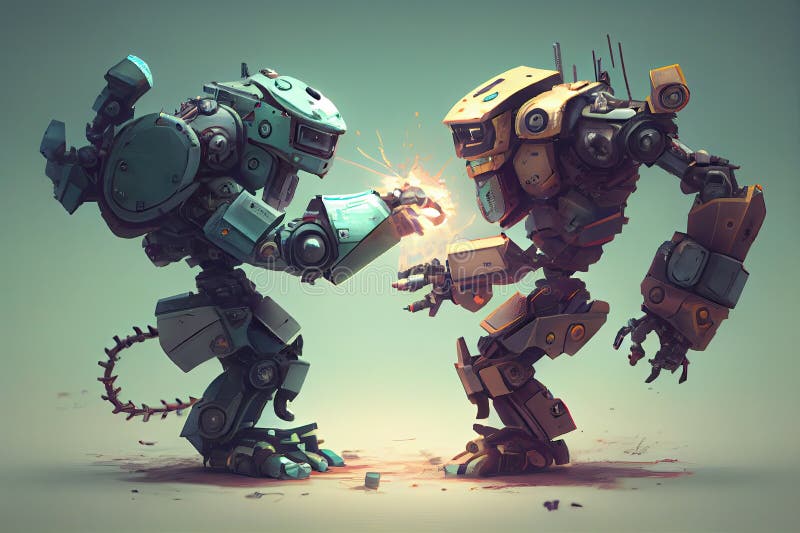 Two Robots Battle it Out in Futuristic Arena, with Sparks Flying and ...
