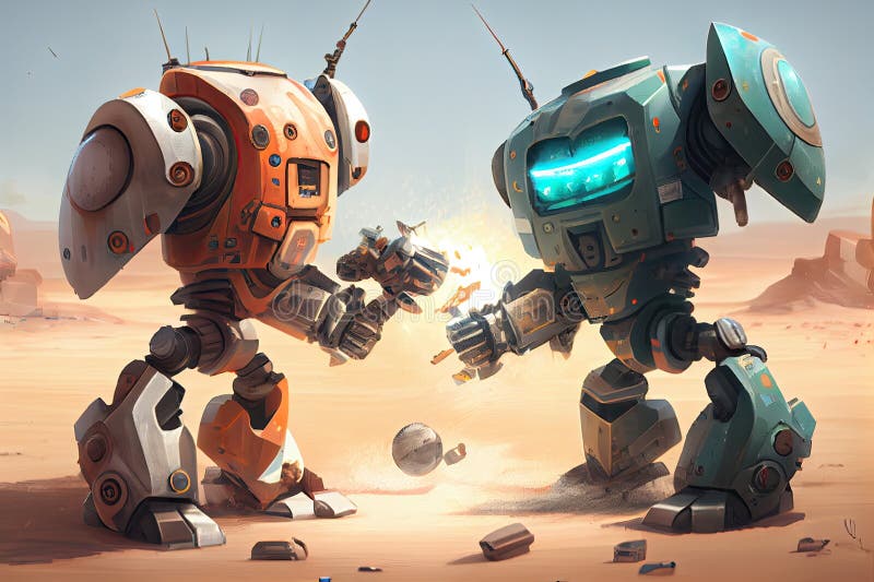 Robots Engaging in Battle, Exchanging Blows with Their Powerful Arms ...