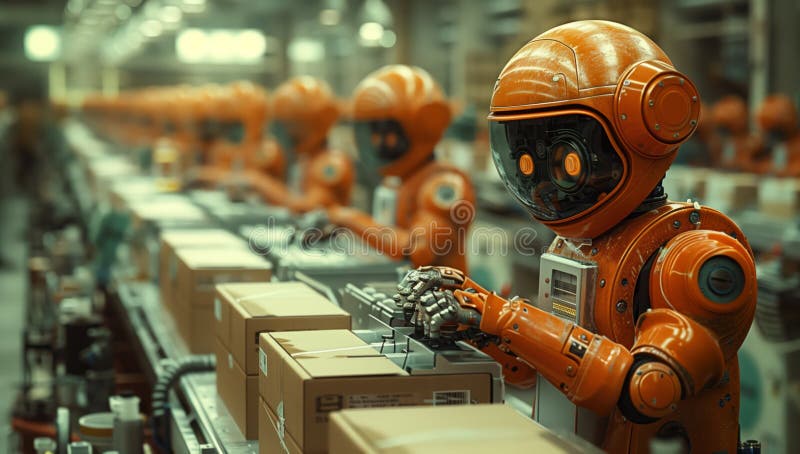 Robots in Engineering Technology Factory Work on Conveyor Belt Stock ...